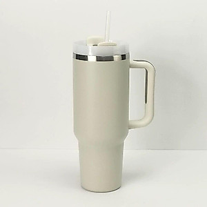FAMKX 40oz Insulated Travel Mug Tumbler With Handle And Straw,Stainless Steel Double wall Vacuum Thermos Cup Keep Drink Cold and Hot (Dune#)