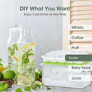 DOQAUS Ice Cube Tray with Lid and Bin, Silicone & Plastic Ice Cube Trays for Freezer with Ice Box, 4 Pack Ice Trays with Ice Container, Stackable Ice Tray with Storage Ice Bucket Bin, Ice Tong & Scoop