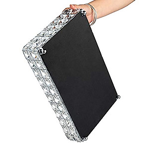 Feyarl Crystal Cosmetic Decorative Vanity Tray Jewelry Trinket Perfume Bottles Storage Organizer with Real Glass Surface for Dresser Table Home Deco12inch (Silver)