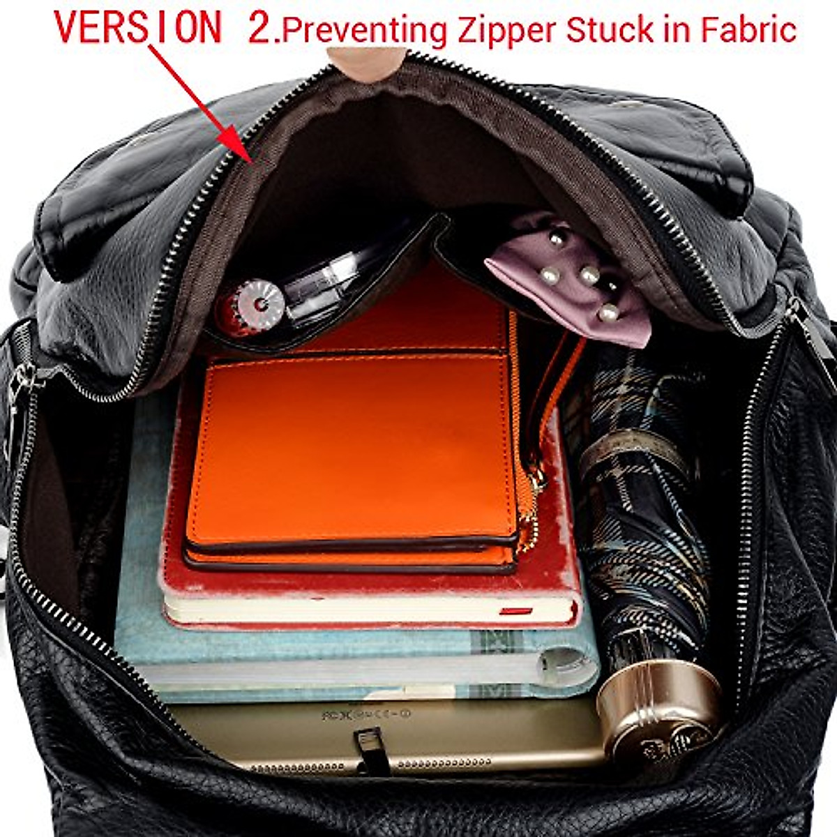 UTO Women Backpack Purse PU Washed Leather Rivet Studded Convertible Ladies Rucksack Shoulder Bag Black