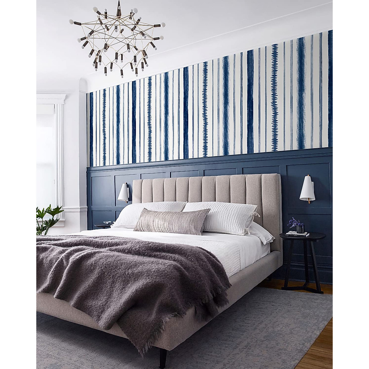 Timeet Blue and White Wallpaper Line Peel and Stick Wallpaper 17.3 "x 78.7" Geometric Stripe Contact Paper Self Adhesive Removable Wallpaper for Bedroom Living Room Decor