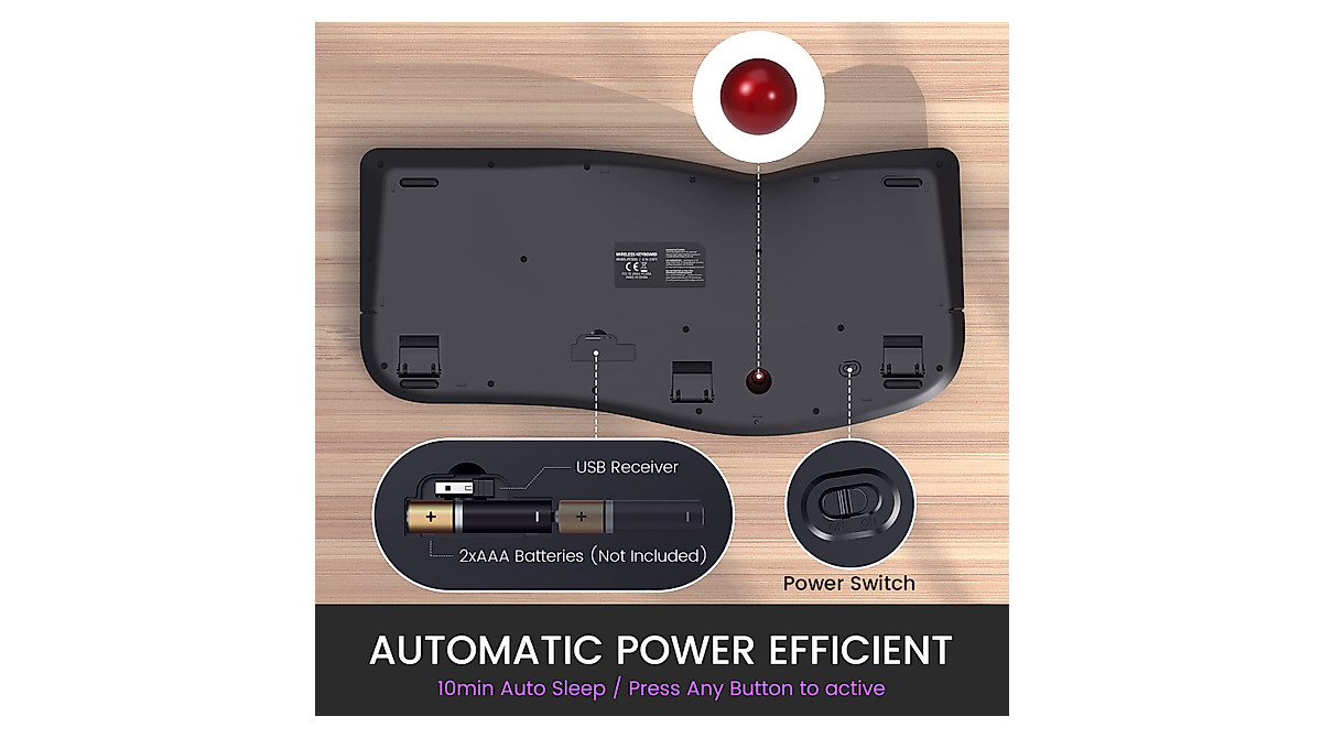 Ergonomic Wireless Keyboard & Trackball Mouse Combo - Comfortable ...