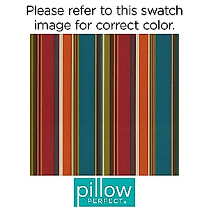 Pillow Perfect Stripe Outdoor Wicker Patio Seat Cushion with Ties, Reversible, Weather, and Fade Resistant, Square Corner - 18.5" x 19", Red/Brown Westport, 2 Count