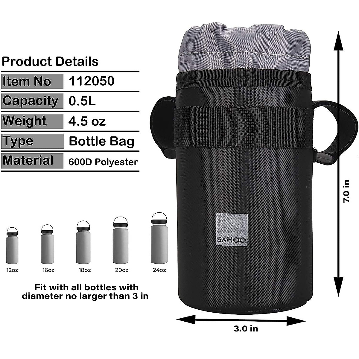 Sahoo Bike Cup Holder - Universal Insulated Velcro Bike Handlebar Water Bottle Drink Cup Holder with Cord Lock for Bike, Boat, Scooter, Bicycle Cup Holder for UTV/ATV, Walker, Golf Cart and Beach