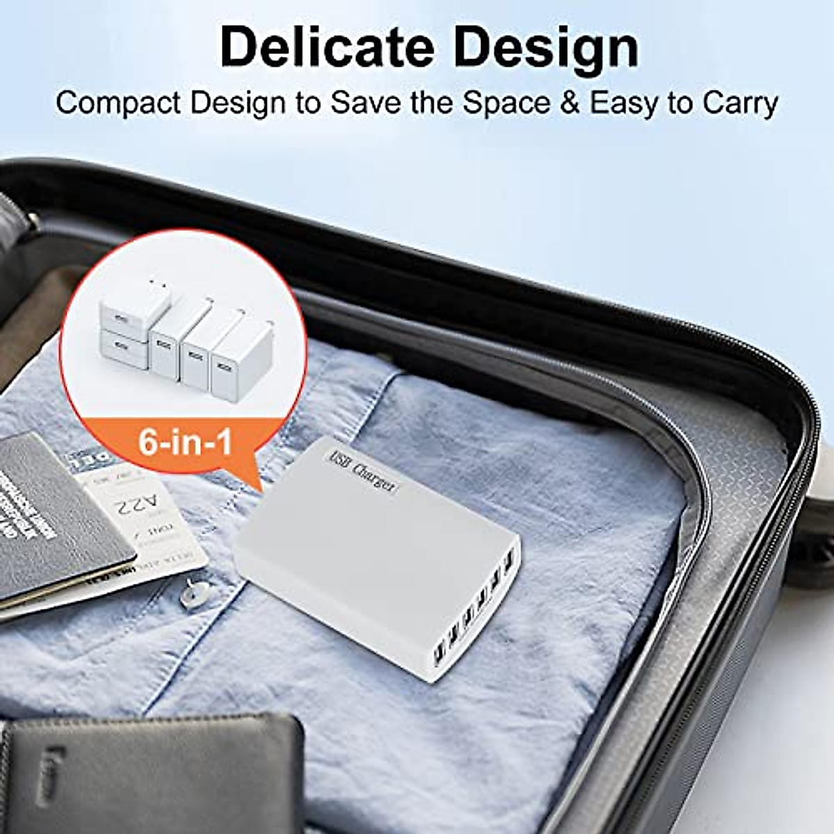 USB Charger 60 Watt 12A 6-Port PowerPort 6 Multi USB Wall Charging Station Multi-Port USB Charger Hub for Apple iPhone/iPad Air/Samsung/Galaxy/Note/LG/HTC/Tablets and More USB Device