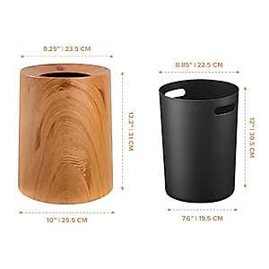 Anti Spill Wood Style Waste Basket - Kids and Pet Proof Garbage Container - Open Top Indoor Outdoor Trash Can - 12L/3.2Gal Capacity - Patio Garbage Can - Round Sleek Garbage Bin - 10inx10inx12in