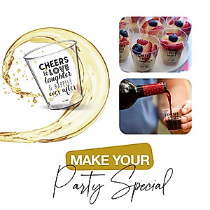 Cheers To Love Laughter and Happily Ever After Shot Glass - 100 PCS Disposable Shot Glasses 2oz - Wedding Shot Glasses, Perfect Wedding Favors For Guests, Bridal Party Shot Glasses