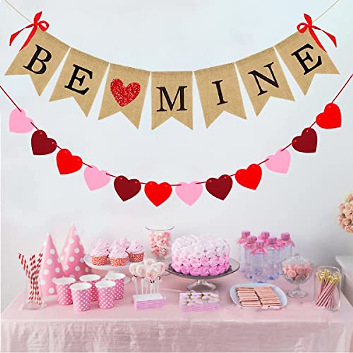 Valentines Day Decorations, Burlap Be Mine Banner Valentine's Day Banner with Heart Signs for Home Wedding Engagement Decorations