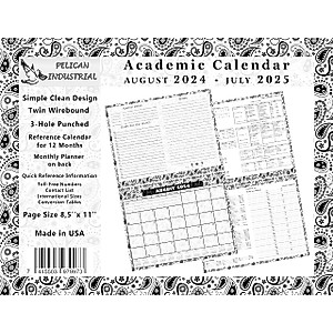 2024-2025 Academic Year 12 Months Student Calendar/Planner for Wall & Desk & 3-Ring Binder, for School, Teacher, Student (Black&White Paisley Edition #010)