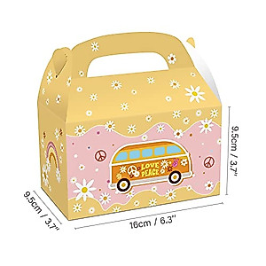 NA 12PCS Two Groovy Party Boxes Retro Hippie Boho Favors Boxes Goody Treat Daisy Rainbow Theme Girls Birthday Decorations Party Supplies for Candy Chocolate Cookies