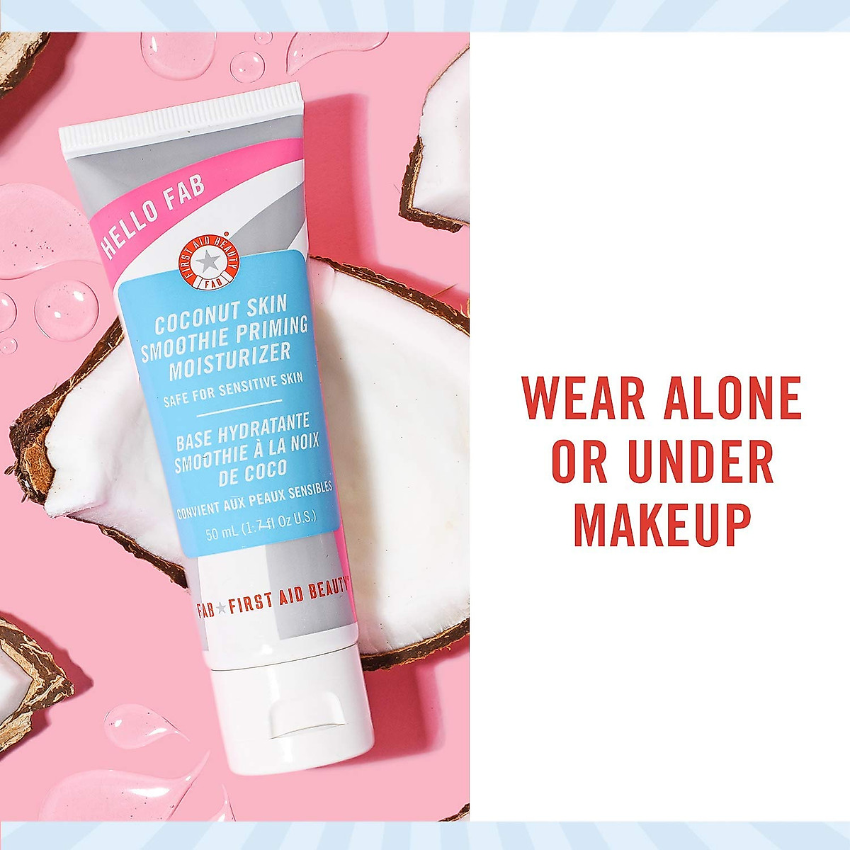 First Aid Beauty Hello FAB Coconut Skin Smoothie Priming Moisturizer, 2-in-1 Moisturizer and Makeup Primer – 1.7 Oz.