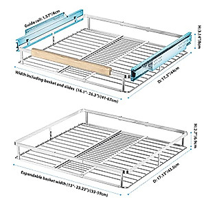 GNEOUS Greal Expandable Cabinet Pull Out Basket Heavy Duty Slide Out Pantry Shelves Under Sink Organizers and Storage for Kitchen, Bathroom, Wardrobe, Cupboard, Adjusted Width 16.1"-26.3", 1 Pack