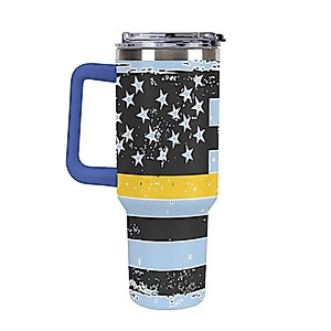 Vintage 911 Dispatcher Thin Gold Line Flag 40 Oz Tumbler Insulated Stainless Steel Water Bottle Travel Mug Car Cup with Handle And Straw