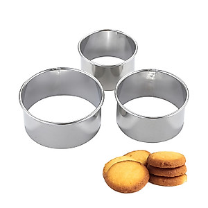 3PCS Cookie Cutters, COKUMA Biscuit Cutter Tools, Stainless Steel Round Cookie Cutter, Donut Cutter Ring Molds for Baking (3.2in 2.8in 2.4in)