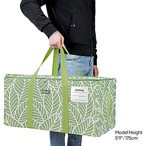 BALEINE Extra Large Storage Tote with Zippers & Carrying Handles, Heavy-Duty Oxford Fabric Moving Bags for Laundry, Space Saving, Storage, Antique Foliage