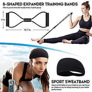 Resistance Bands Set 17pcs, Resistance Band, Exercise Bands Fitness Workout with Wide Handles, Door Anchor, Steel Clasp, Carry Bag, Ankle Straps for Home Gym Outdoor Travel (23PCS-Colour)
