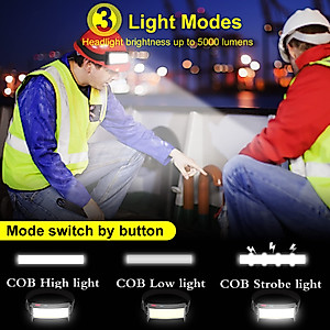 ZOYYE Rechargeable Headlamp Flashlight, 5000 Lumen Wide Beam Led Headlamp, 3 Lighting Modes, Lightweight Waterproof Light Bar Headlamp, Suitable for Outdoor, Running, Fishing, Camping (2 Packs)