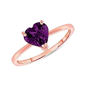 Takar Heart-Shaped Amethyst Ring, 7 mm Heart Solitaire Purple Stone Ring, 10K gold Rings for Women, Wedding/Engagement Gold Jewelry Gift For Her In White, Yellow, and Rose Gold MADE IN USA.