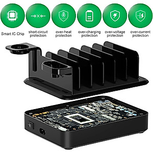 TYCRALI Charging Station for Multiple Devices Apple - 100W 6 Port Charger Station with 3 PD USB C Fast Port, Phone and Watch Charging Stand for iPhone iPad Samsung (Watch Charger NOT Included)