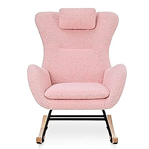 Morhome Upholstered Nursery Rocking Chair-Comfy Glider Rocker with Padded Seat, High Backrest, and Armrests for Living Room Bedroom Offices, Pink