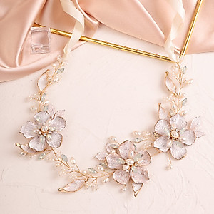 Kercisbeauty Wedding Bridal Gold Headband Women and Girls Flower Hair Piece for Special Occasion Photo Shoot Hair Vine Jewelry