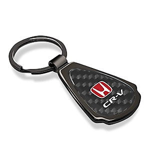 iPick Image Compatible with Honda Red CR-V Real Black Carbon Fiber Gunmetal Black Metal Teardrop Key Chain
