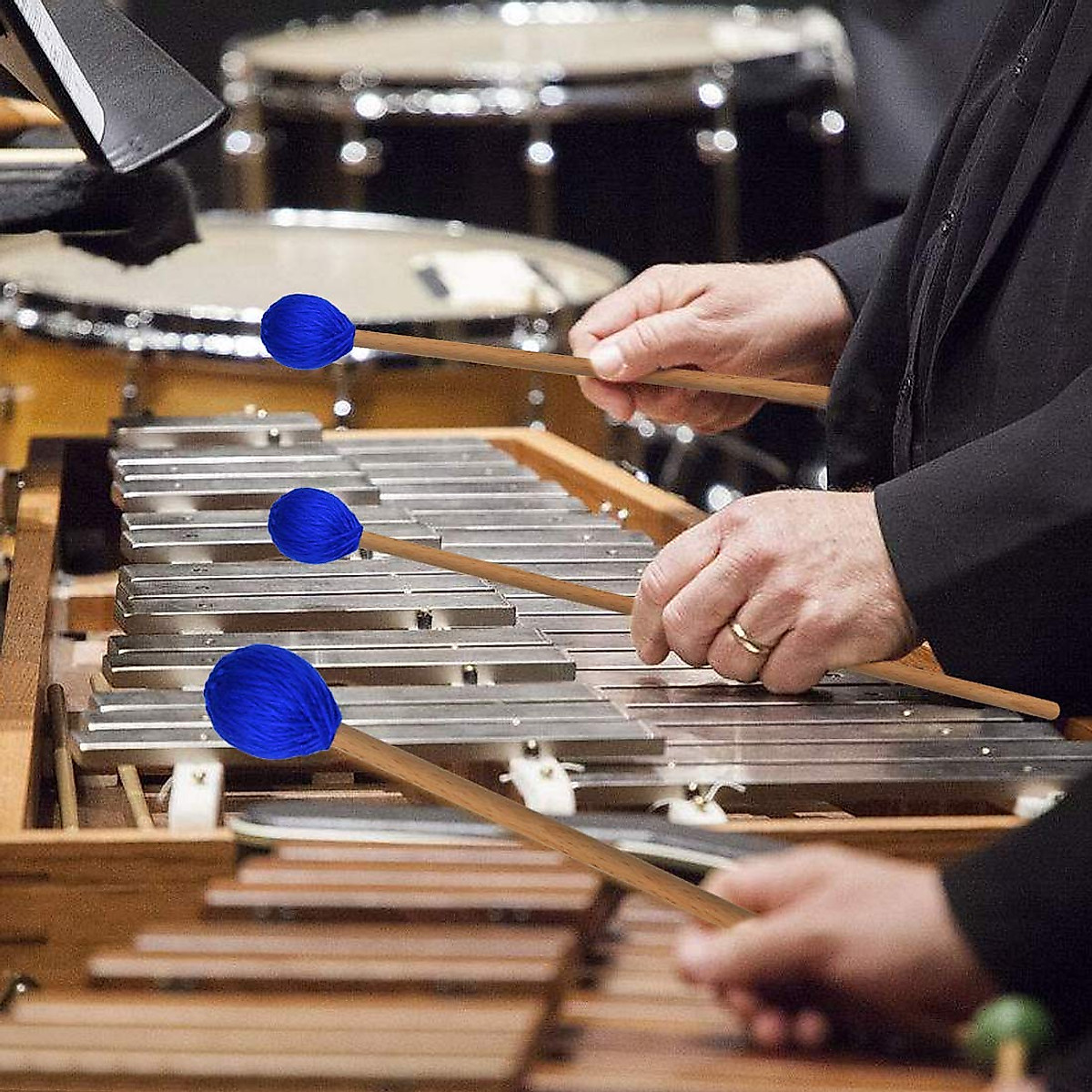 Yolyoo Medium Hard Yarn Head Keyboard Marimba Mallets with Maple Handles,Pack of 2 Blue (Blue)