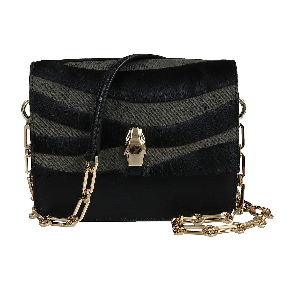 ROBERTO CAVALLI HXLPG6 999 Black/Olive Shoulder Bag for Womens