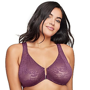 Glamorise Full Figure Plus Size Lacey T-Back Front-Closure Wonderwire Bra Underwire #9246 Black Plum