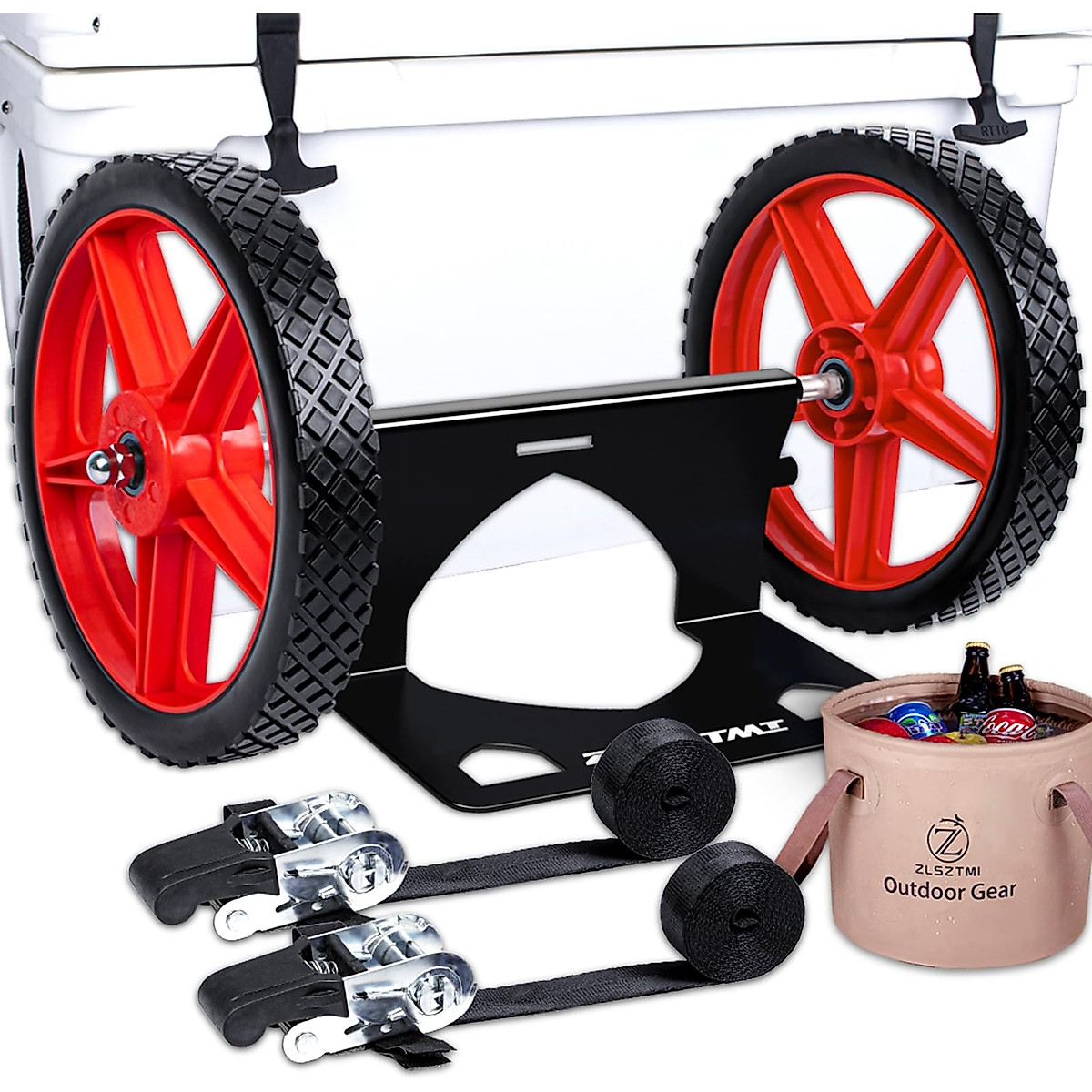 ZLSZTMI Upgraded Cooler Wheel Kit for Yeti/RTIC/Igloo Coolers Wheel Spacing up to19.8 Inches -12 in Wheels Height Adjustable Cart Base for Ice Chest for Heavy Duty Coolers Camping Traveling Red&Black
