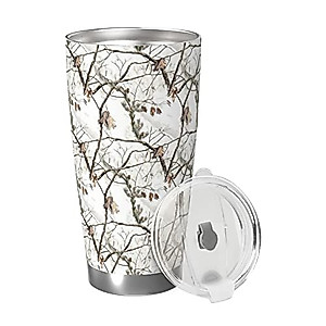 Evealyn White Tree Camo Printed 20 Oz Tumbler Insulated Tumbler Travel Mug Stainless Steel Cup Coffee Mug With Lids For Home Outdoor Office