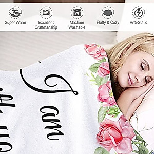Christian Blanket with Inspirational Thoughts and Prayers, Pink Rose Flowers Ultra Soft Religious Bible Verse Gifts Blankets, Warm Plush Healing Throw Blankets, 60"x50"