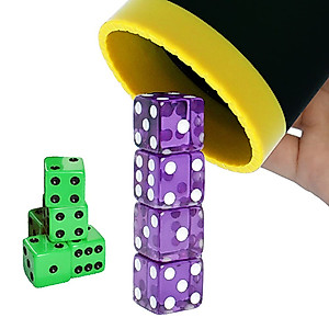 Graduation Gift Dice Stacking Cup Set with 4 Pcs 19mm Purple and 5 Pcs 18mm Green Standard 6 Sided Dices Straight Dice Cup with Storage Bag Dice Cup Shaker with Magic Tricks Instruction Black