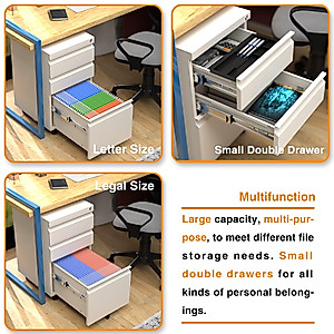 Aobabo Metal 3 Drawer Mobile File Cabinet with Lock, Under Desk Metal Filing Cabinet, 23.6''H A4/Legal/Letter Size Storage Cabinet, Fully Assembled