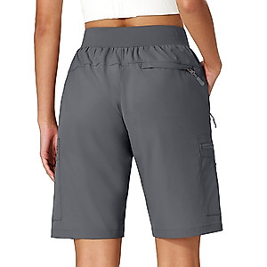 Ksmien Women's Hiking Cargo Shorts Quick Dry Lightweight Summer Shorts with Zipper Pockets for Travel Golf Camping Dark Grey