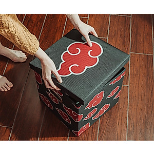 Naruto Shippuden Akatsuki 13-Inch Fabric Storage Bin With Handles and Lid | Cube Organizer For Cabinet, Closet