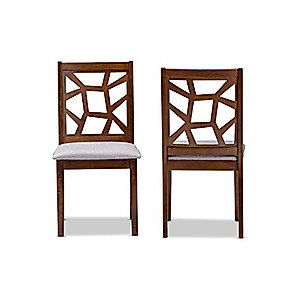 Baxton Studio Abilene Mid-Century Grey Fabric Upholstered and Walnut Brown Finished Dining Chair