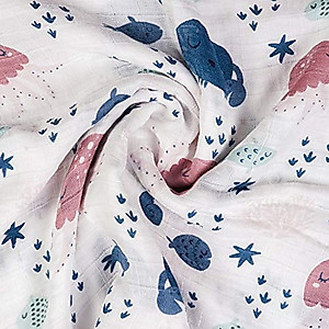 Viviland Muslin Swaddle Blanket, Baby Swaddle Blanket for Boys & Girls, Nursery Receiving Blanket for Newborn, Baby Swaddle Wrap Soft Silky & Breathable, 4 Packs, 47 X 47In, Mermaid & Sea