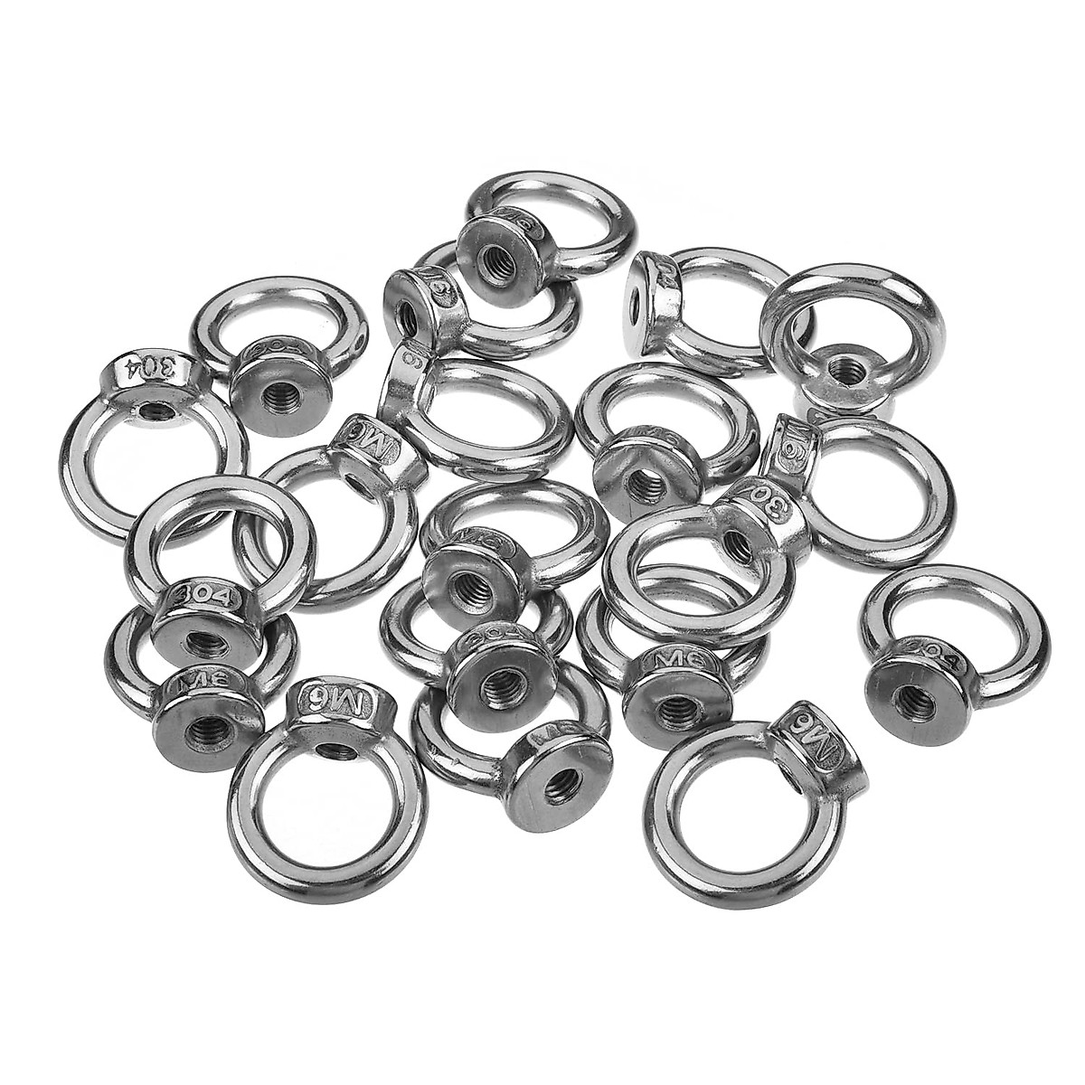 MroMax 20Pcs M6 Lifting Eye Nuts 304 Stainless Steel Female Thread Ring Shaped Metric EyeNuts Fastener for Rope Fitting and Engineering Lifting Machinery Silver Tone