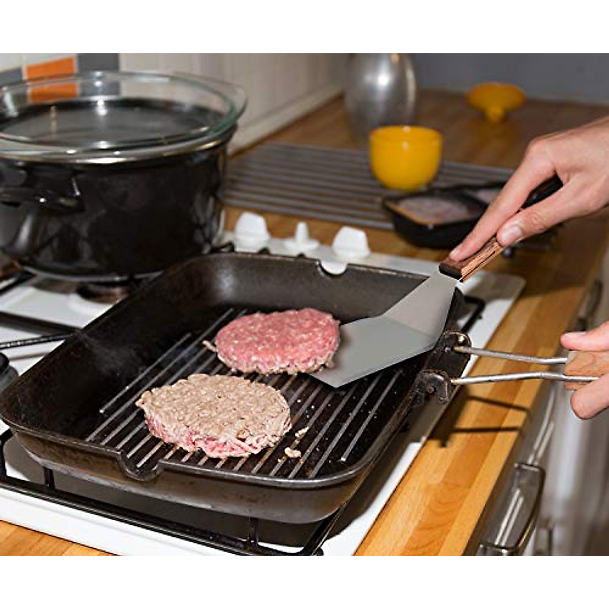 Homi Styles Metal Spatula with Beveled Edges | Stainless Steel cooking Spoon | Heavy Duty Turner for Skillets, Griddles & Grills | Great for Pancake Flipper, Fish, Eggs, Burgers, Omelet & More