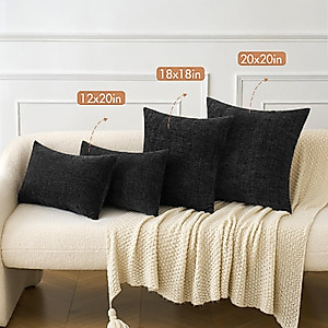 MIULEE Halloween Pack of 2 Couch Throw Pillow Covers 20x20 Inch Soft Black Chenille Pillow Covers for Sofa Living Room Solid Dyed Pillow Cases