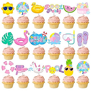 36Pcs Summer Pool Cupcake Toppers Pool Party Decorations Swimming Pool Cupcake Toppers Water Pool Themed Birthday Cake Picks for Swimming Baby Shower Party Supplies