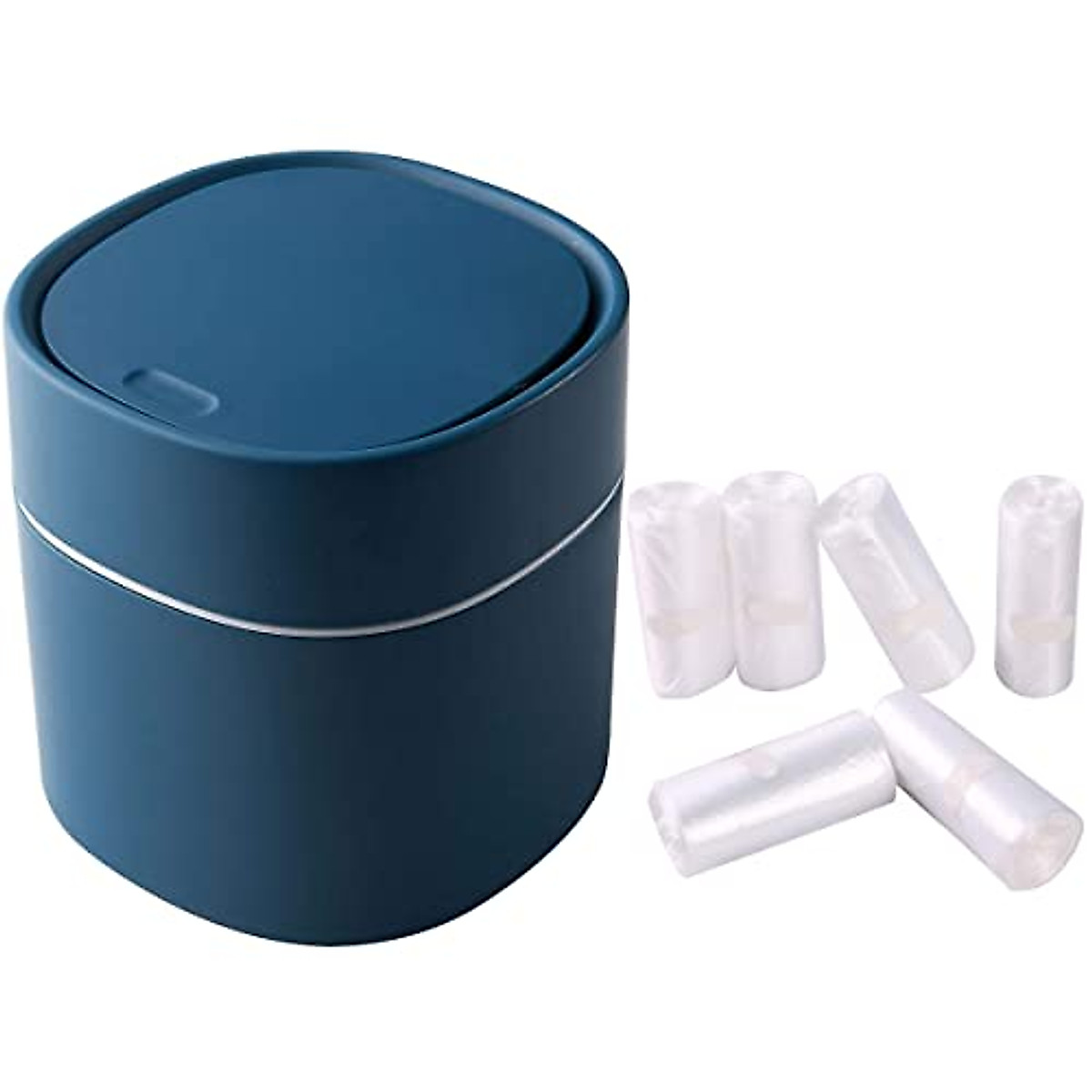Sheebo Modern Plastic Mini Wastebasket Trash Can with Lid and 180 Counts Strong Mini Trash Bag Bundle