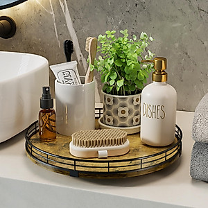 HGF Farmhouse 12" Lazy Susan Turntable Organizer for Table Top, Round Wooden Lazy Susan for Cabinet Kitchen Decor Centerpieces Coffee Table, Storage Condiments Spices, Bathroom Vanity Tray for Soap