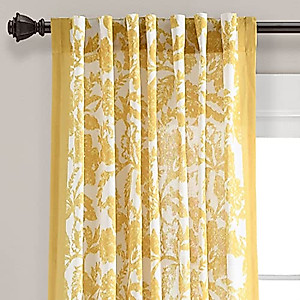 Lush Decor Emma Textured Jacobean Window Curtain Panel (Single Panel), 84" L x 52" W, Yellow
