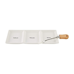Mud Pie Garnish Bar Set, tray 5 1/2" x 15" | fork 7", White