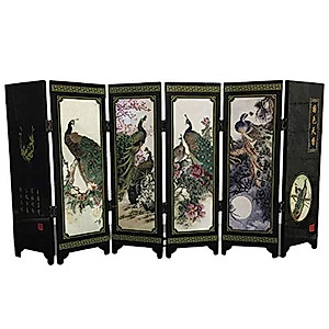 Luwsldirr Wooden 10 pcs 6-Panel Peacock Screen Room Divider Folding Partition Gift Desktop Decor - Black