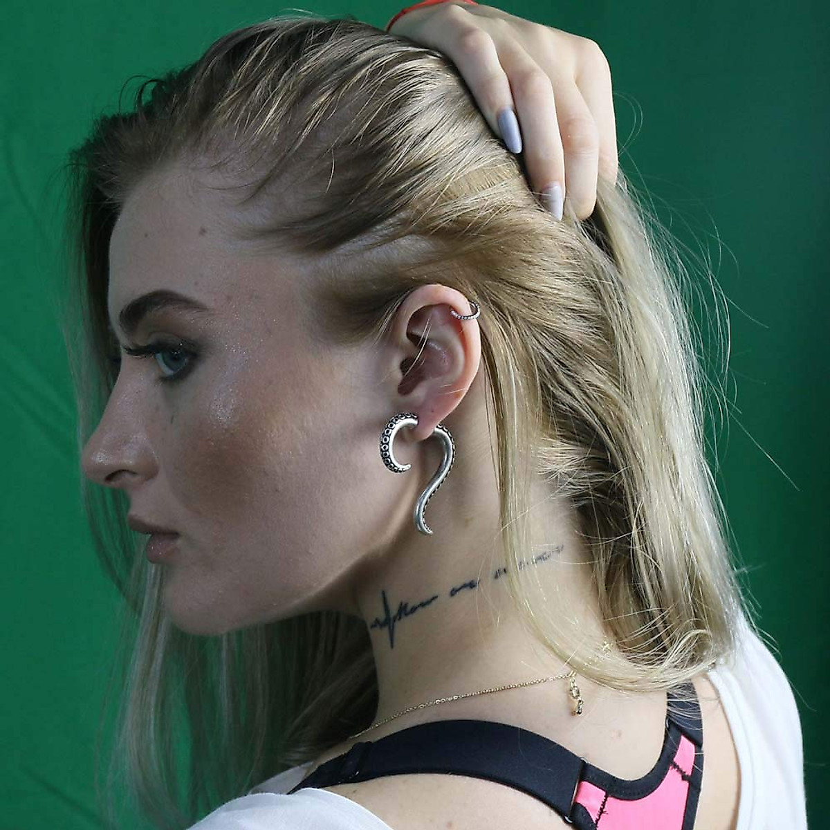 OUFER 2PCS 18G Stainless Steel Octopus Earrings Fake Spiral Tapers Fake Gauges Faux Plug Taper