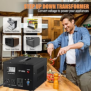 YaeCCC ST-3000 Voltage Transformer Converter Regulator with Voltage Meter - Step Up/Down - 110V/220V - Circuit Breaker Protection