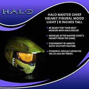 HALO Master Chief Helmet Figural Mood Light | Nightstand Table Lamp with LED Light for Bedroom, Desk, Living Room | Home Decor Kids Room Essentials | Video Game Gifts And Collectibles | 6 Inches Tall